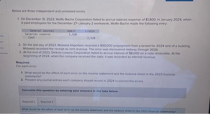 Solved Below are three independent and unrelated errors. 1. | Chegg.com
