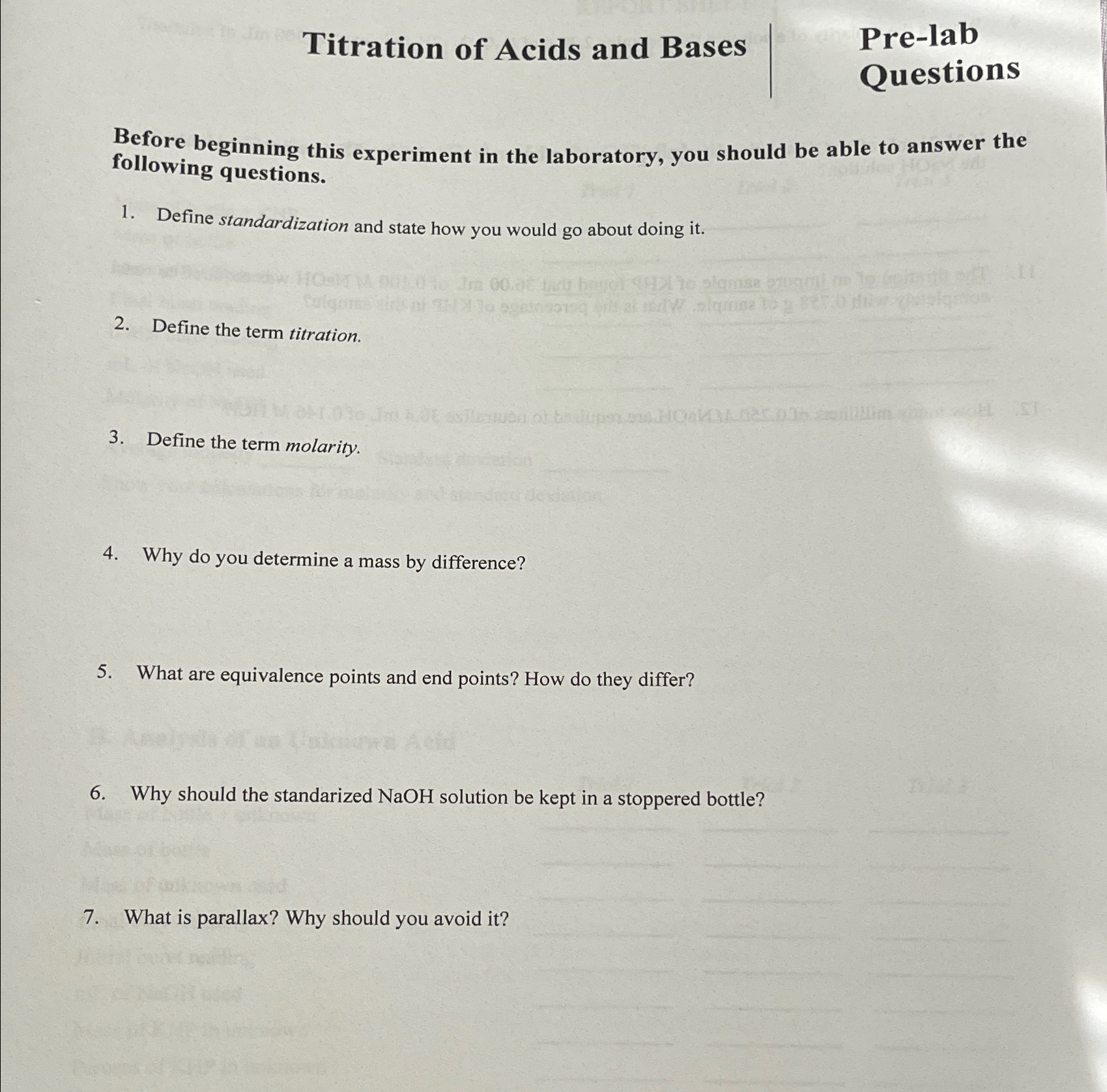 Solved Titration of Acids and BasesPre-labQuestionsBefore | Chegg.com