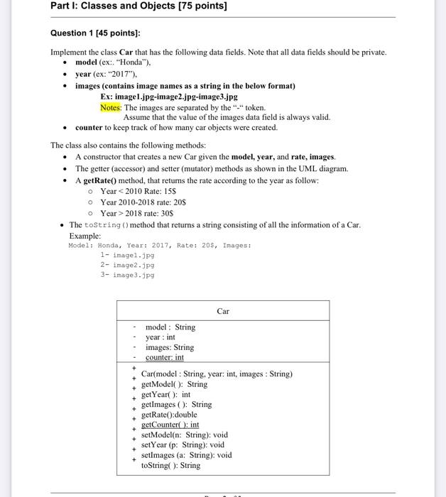 Solved Part 1 Classes And Objects 75 Points] Question 1