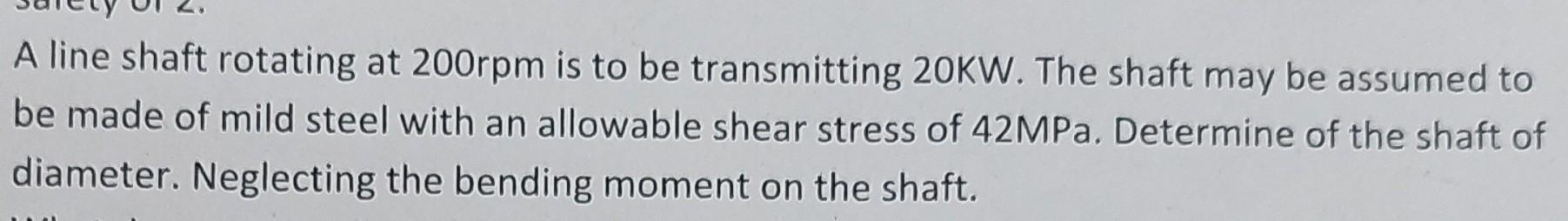 Solved A line shaft rotating at 200rpm is to be transmitting | Chegg.com