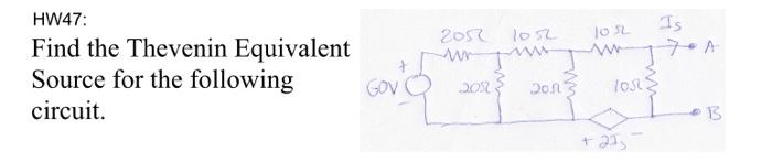 Solved HW47: Find the Thevenin Equivalent Source for the | Chegg.com