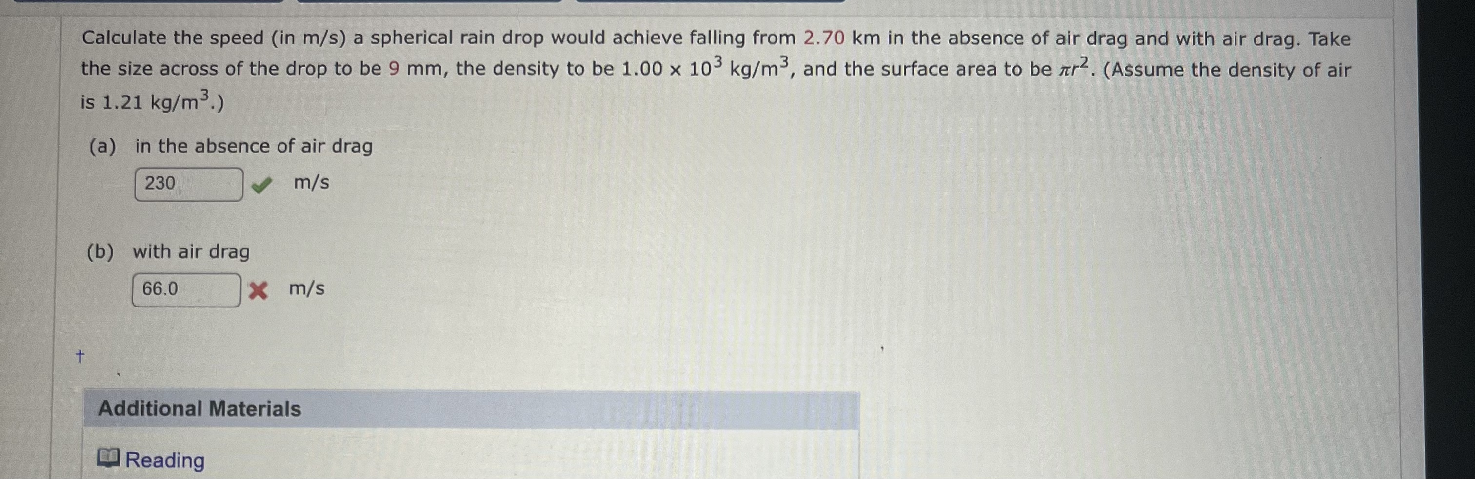 Solved Calculate the speed (in ms ) ﻿a spherical rain drop | Chegg.com