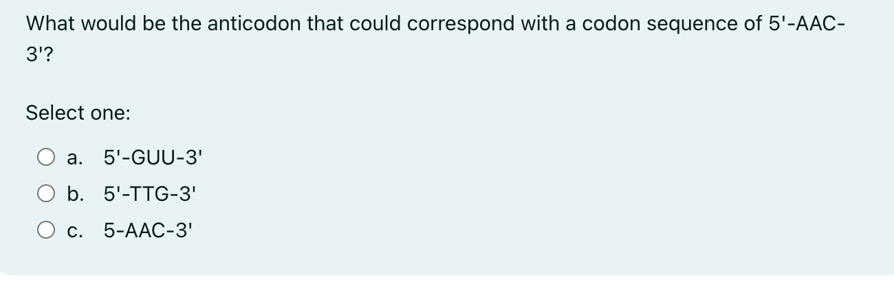 Solved What would be the anticodon that could correspond | Chegg.com