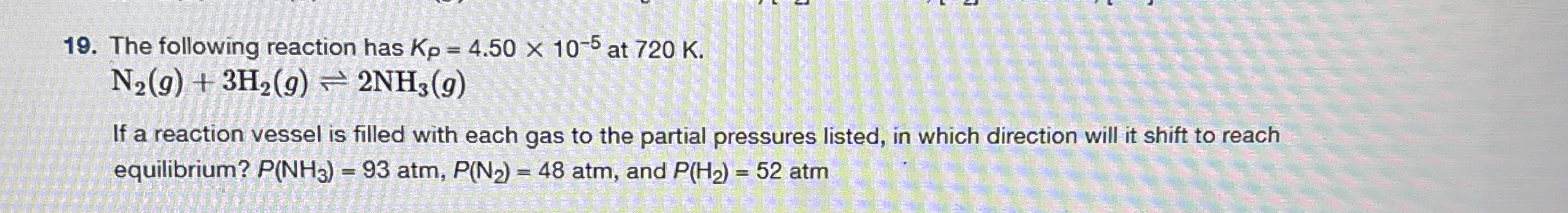Solved The following reaction has Kp=4.50×10-5 ﻿at 720 ﻿K | Chegg.com