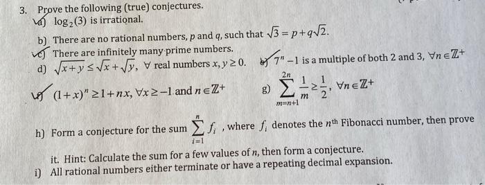 Solved 3. Prove the following (true) conjectures. v log (3) | Chegg.com