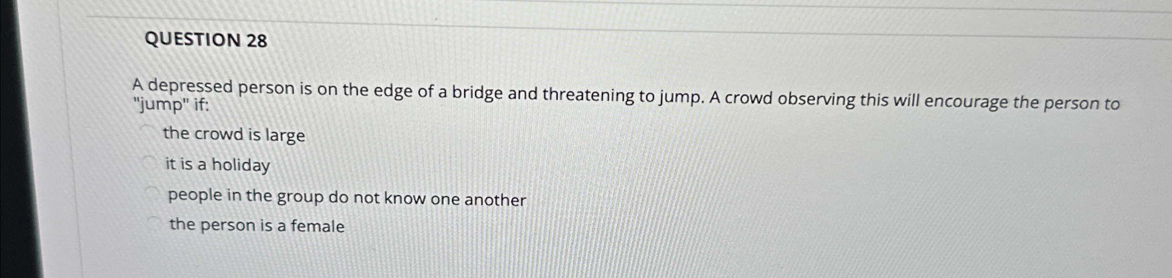 Solved QUESTION 28A depressed person is on the edge of a | Chegg.com