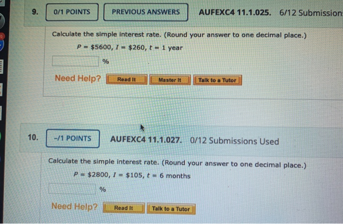 Solved 0/1 POINTS PREVIOUS ANSWERS AUFEXC4 11.1.025. 6/12 | Chegg.com