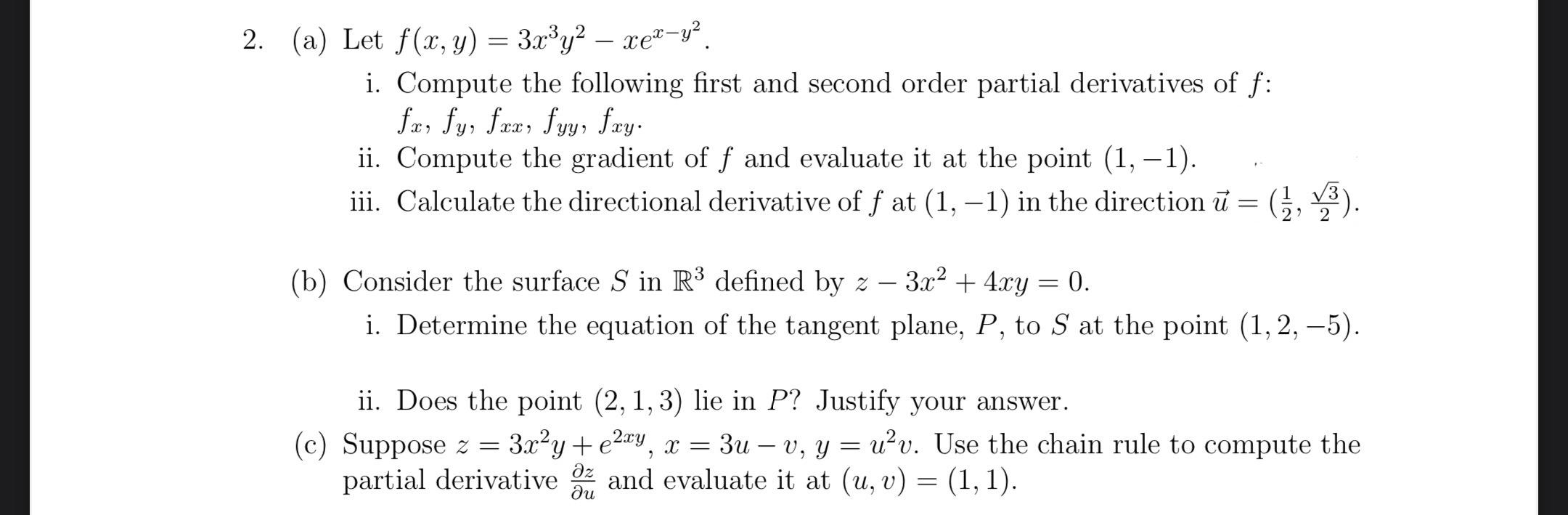 Solved (a) ﻿Let f(x,y)=3x3y2-xex-y2.i. ﻿Compute the | Chegg.com