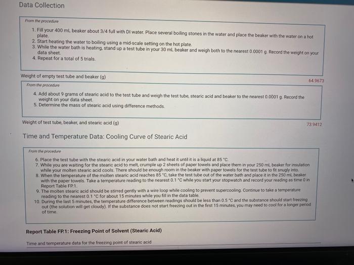 Fram the procedure 1. Fill your 400 mL beaker about | Chegg.com