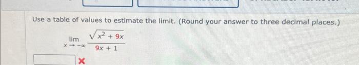 Solved Use a table of values to estimate the limit. (Round | Chegg.com