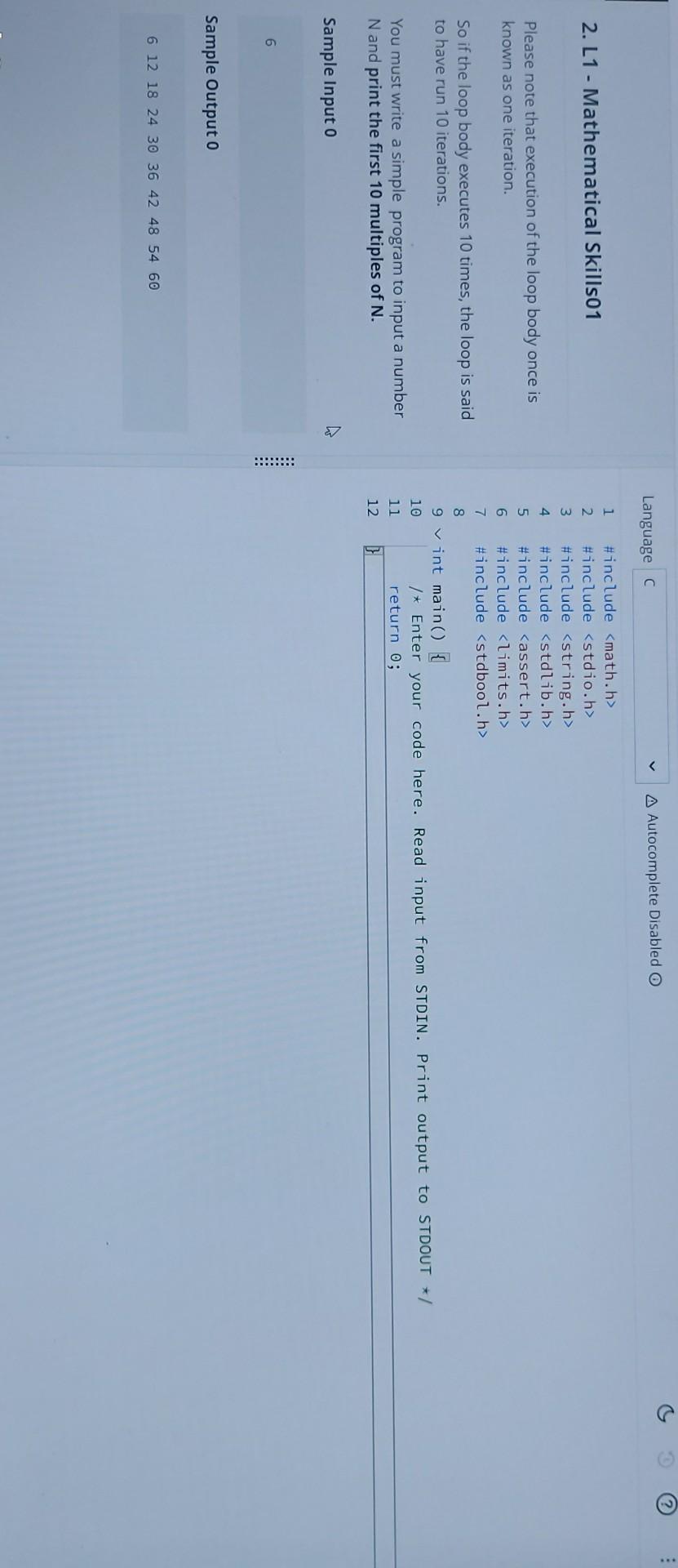Solved Language C A Autocomplete Disabled 2. L1 - | Chegg.com