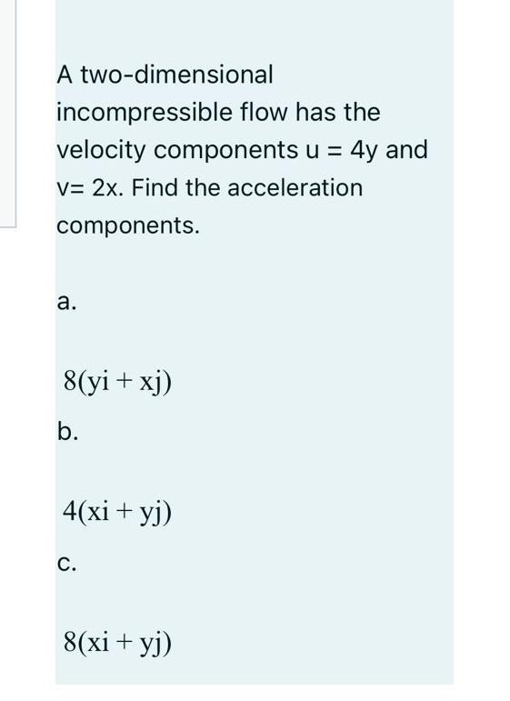 Solved A Two Dimensional Incompressible Flow Has The