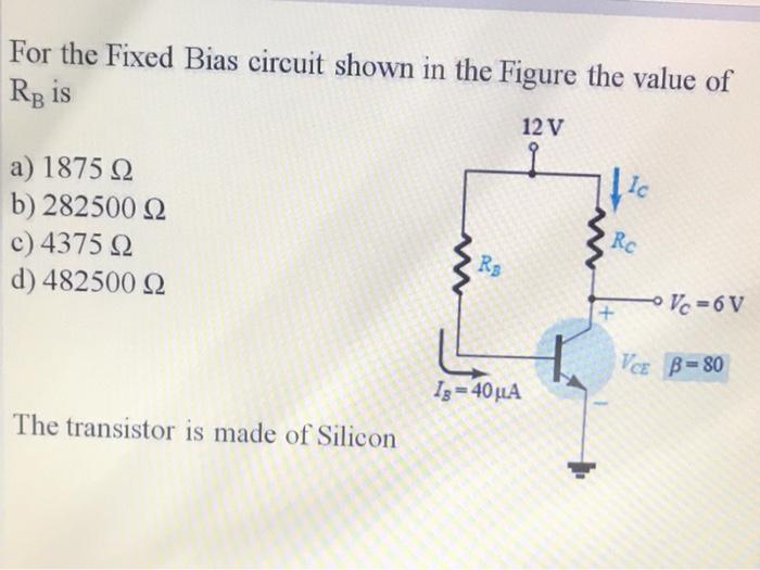 Solved For the Fixed Bias circuit shown in the Figure the | Chegg.com