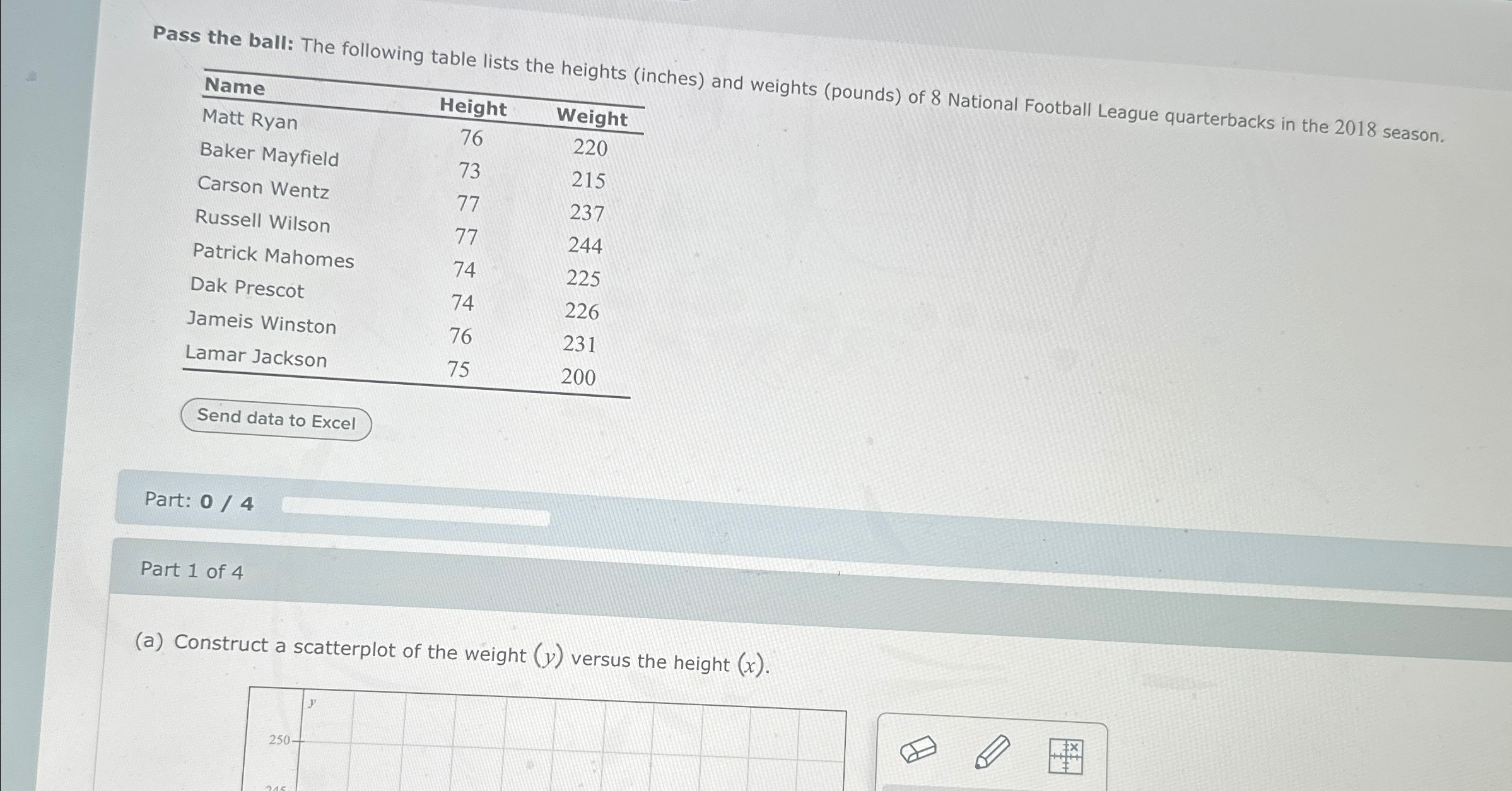 Solved Pass the ball: The following table lists the heights | Chegg.com