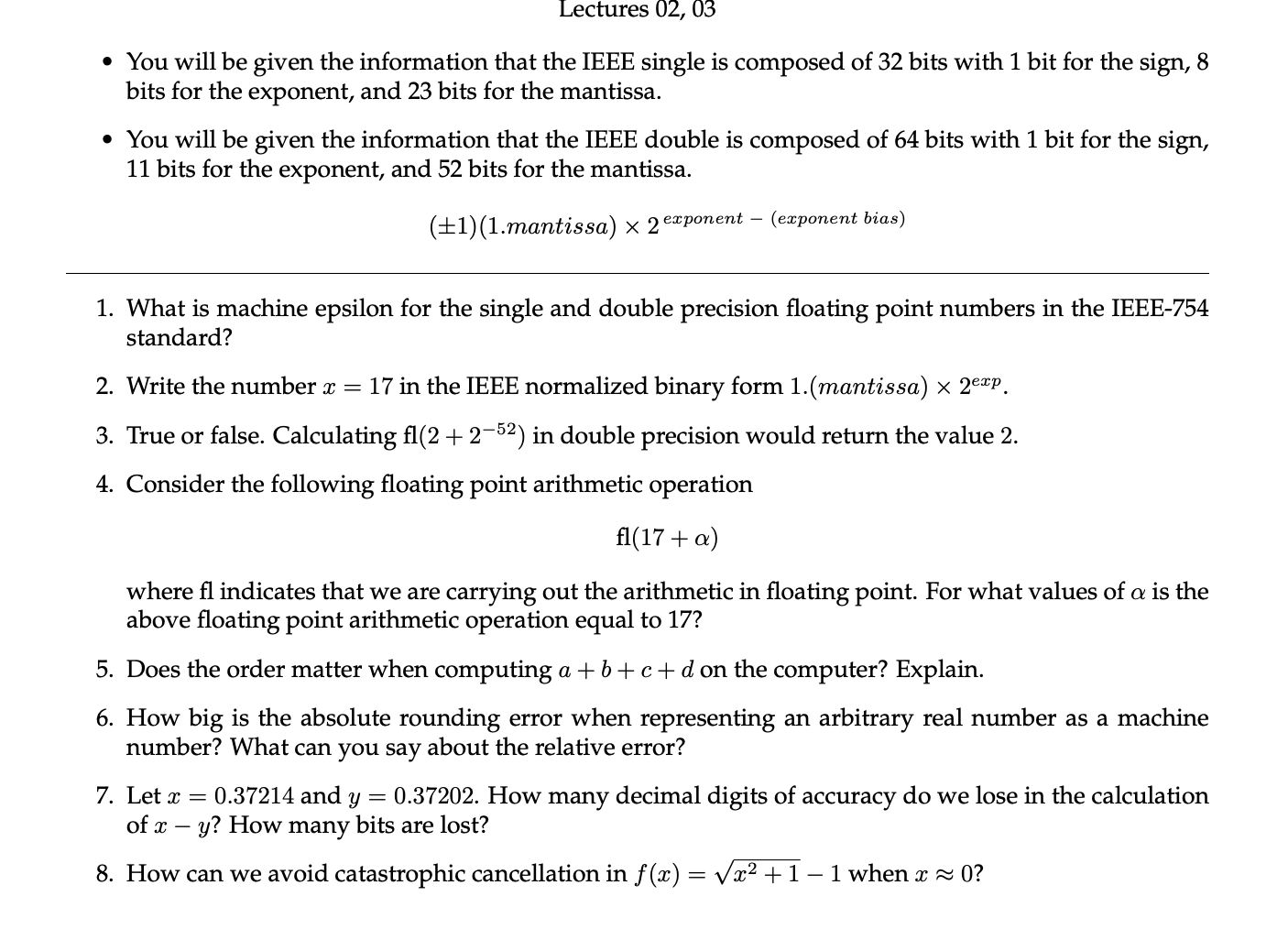 Solved Lectures 02, 03You will be ﻿given the information | Chegg.com