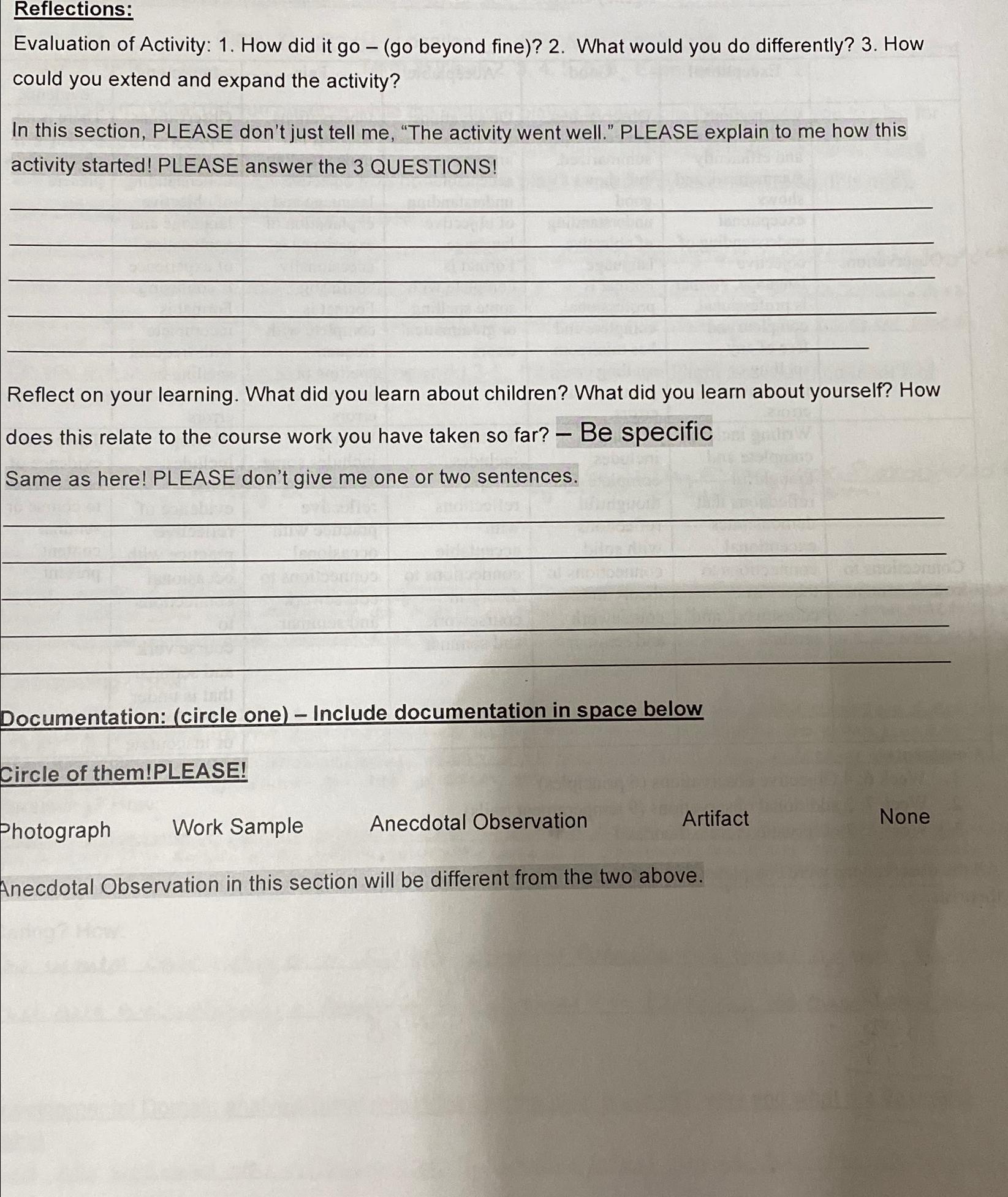 Solved Reflections:Evaluation of Activity: 1. ﻿How did it go | Chegg.com