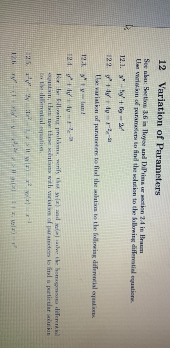 Solved 12 Variation of Parameters See also: Section 3.6 in | Chegg.com