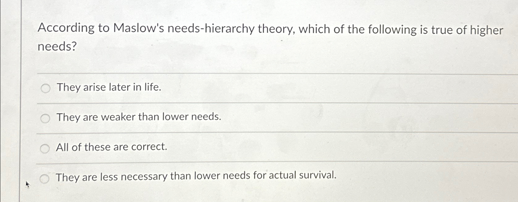 Solved According to Maslow's needs-hierarchy theory, which | Chegg.com