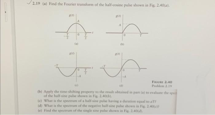 2.19 (a) Find the Fourier transform of the | Chegg.com