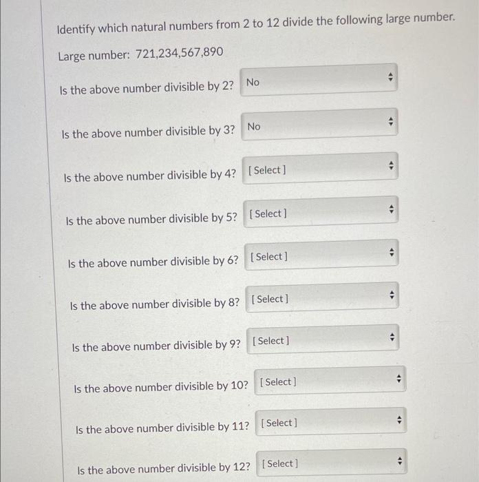Solved Identify which natural numbers from 2 to 12 divide | Chegg.com