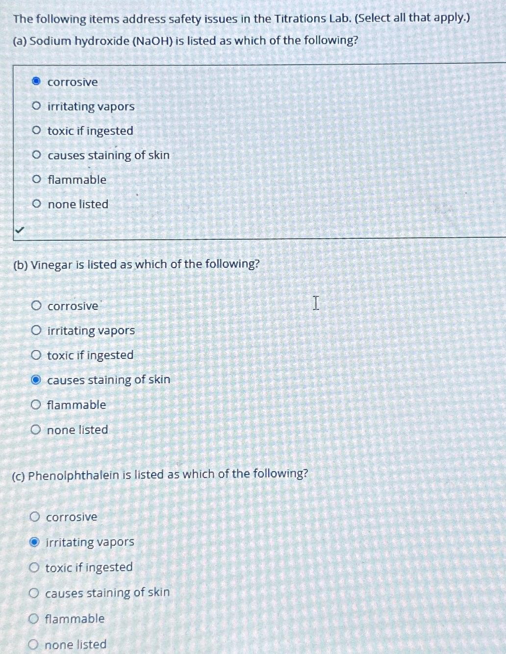 Solved The following items address safety issues in the | Chegg.com