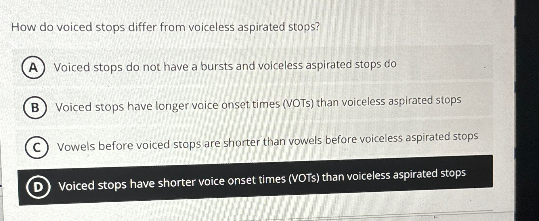 Solved How do voiced stops differ from voiceless aspirated | Chegg.com