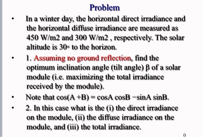Solved Problem In a winter day, the horizontal direct | Chegg.com