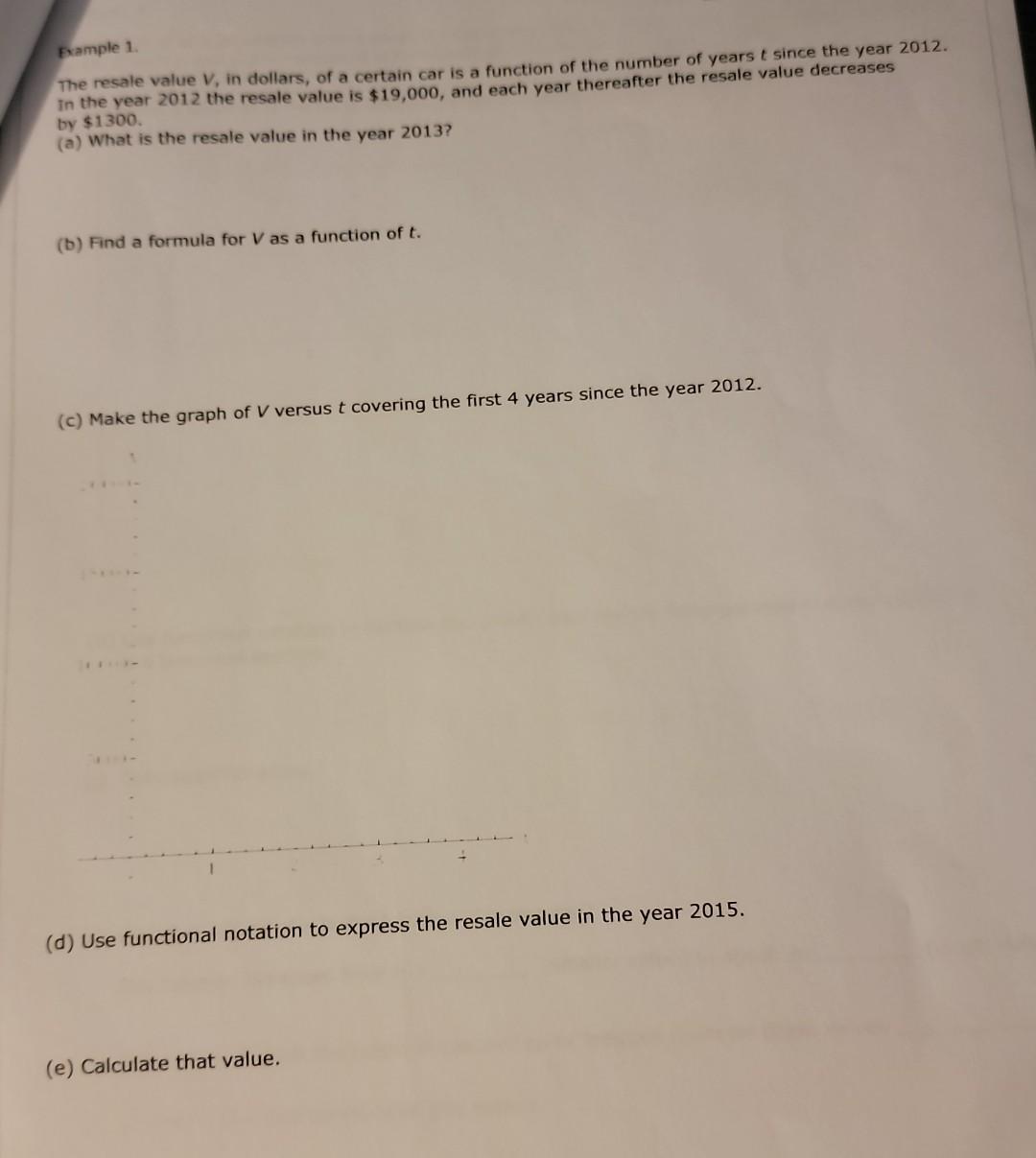 Solved Example 1. The resale value V, in dollars, of a | Chegg.com