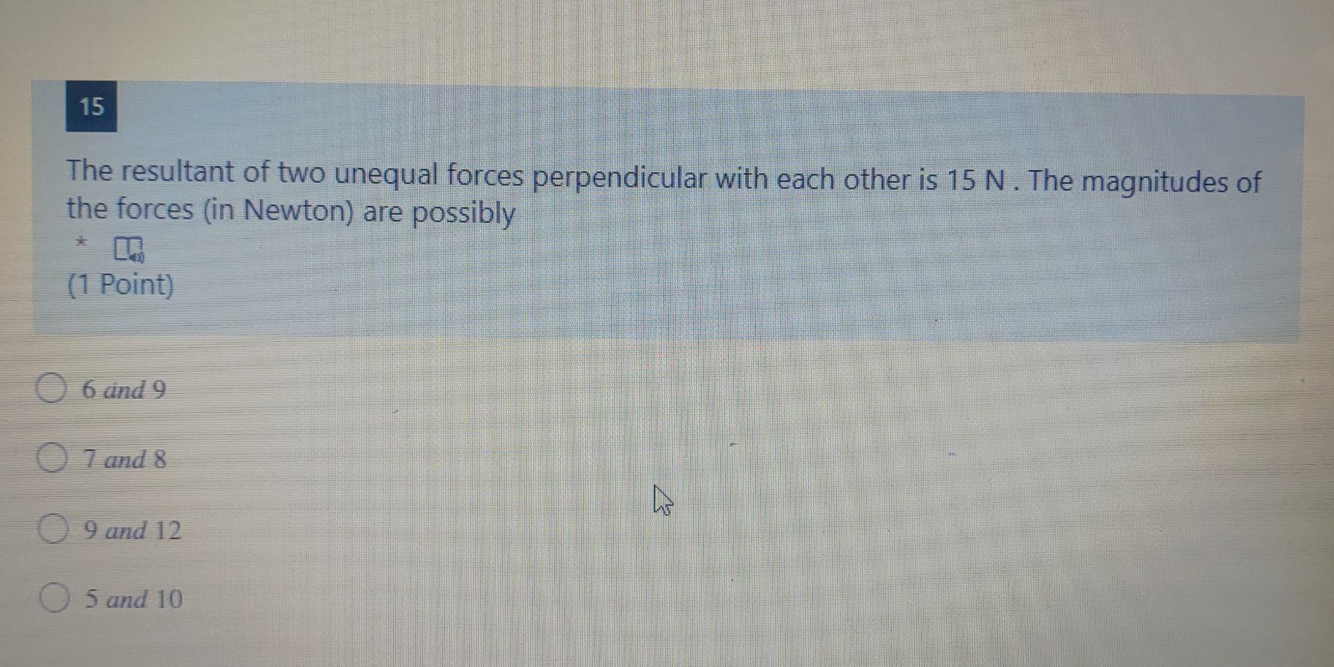 Solved 15 The resultant of two unequal forces perpendicular | Chegg.com