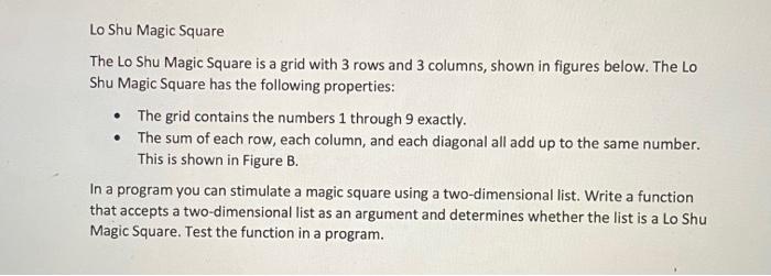 Solved Lo Shu Magic Square The Lo Shu Magic Square is a grid | Chegg.com