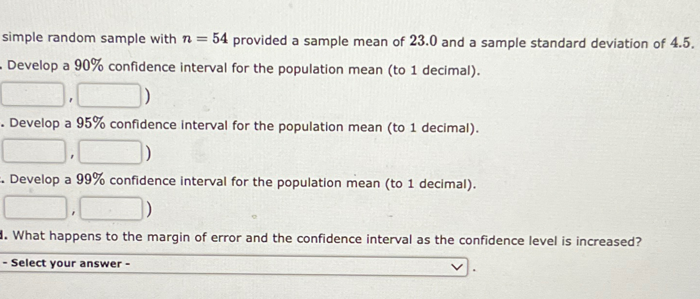 Solved simple random sample with n=54 ﻿provided a sample | Chegg.com