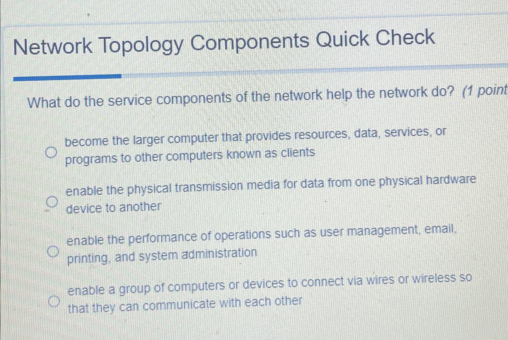 Solved Network Topology Components Quick CheckWhat do the | Chegg.com