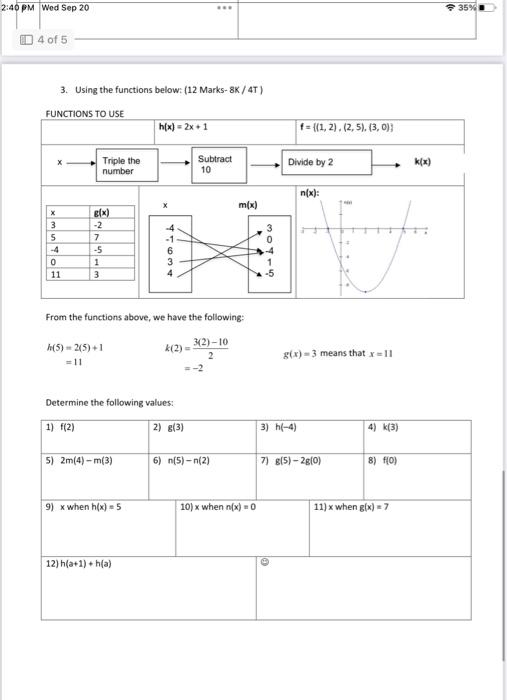 Solved 3. Using the functions below: (12 Marks- 8 K/4 T ) | Chegg.com