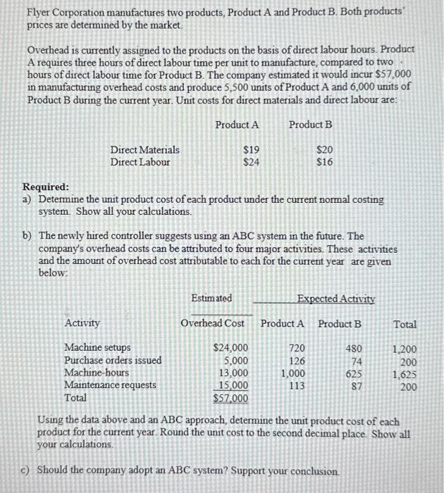 Solved Flyer Corporation manufactures two products, Product | Chegg.com