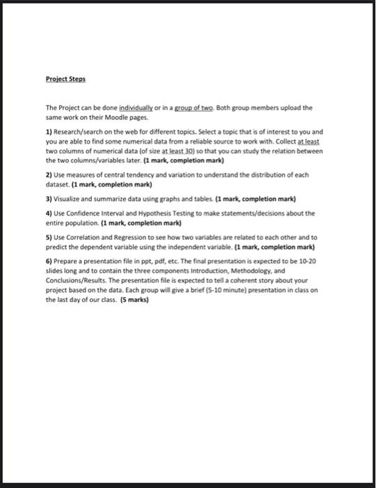 Solved The Project can be done individually or in a group of | Chegg.com