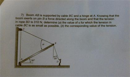 Solved Boom AB is supported by cable BC and a hinge at A. | Chegg.com