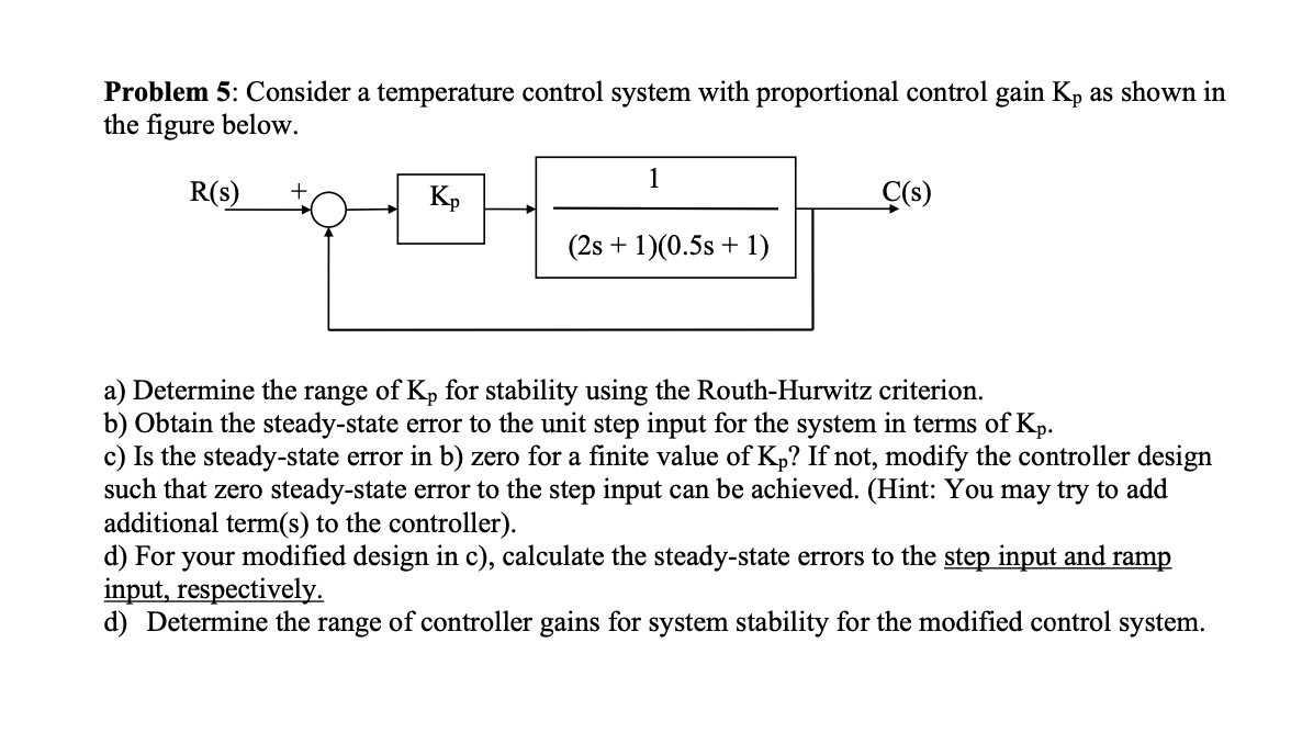 Solved Problem 5: Consider a temperature control system with | Chegg.com
