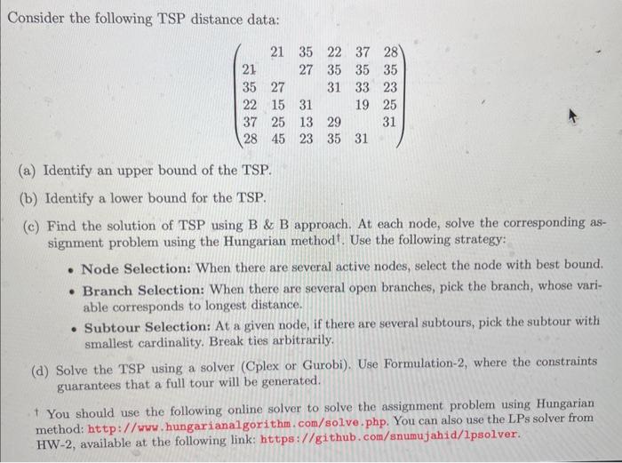 Solved Consider the following TSP distance data: | Chegg.com
