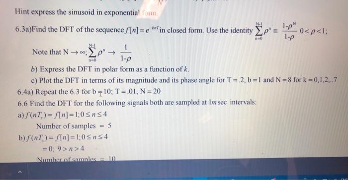 Solved Hint express the sinusoid in exponential 6.3a)Find | Chegg.com