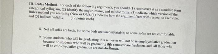 III. Rules Method. For each of the following | Chegg.com