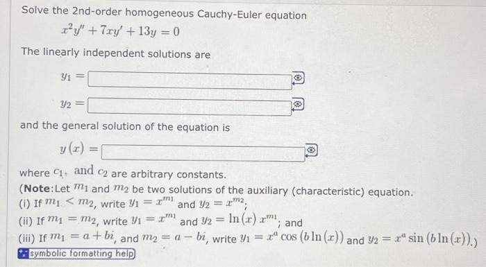 Solved Solve the 2nd-order homogeneous Cauchy-Euler equation | Chegg.com