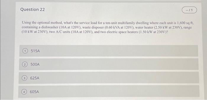 Solved Using the optional method, what's the service load | Chegg.com