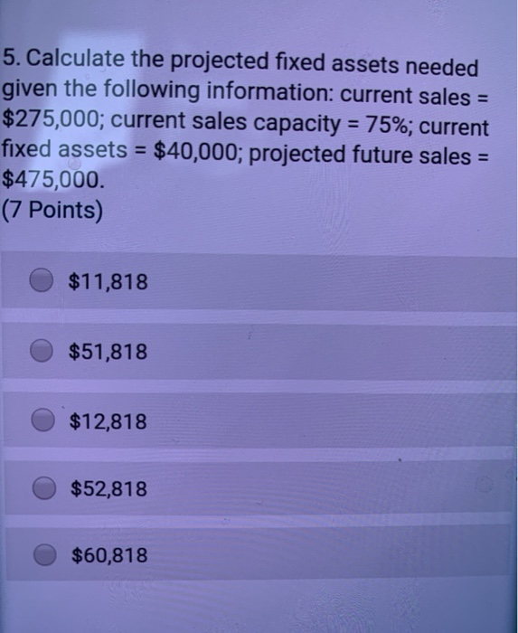 Solved 5. Calculate the projected fixed assets needed given | Chegg.com