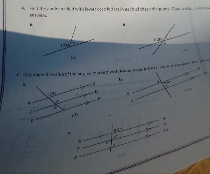 Solved 4. Find the angle marked with lower case letters in | Chegg.com