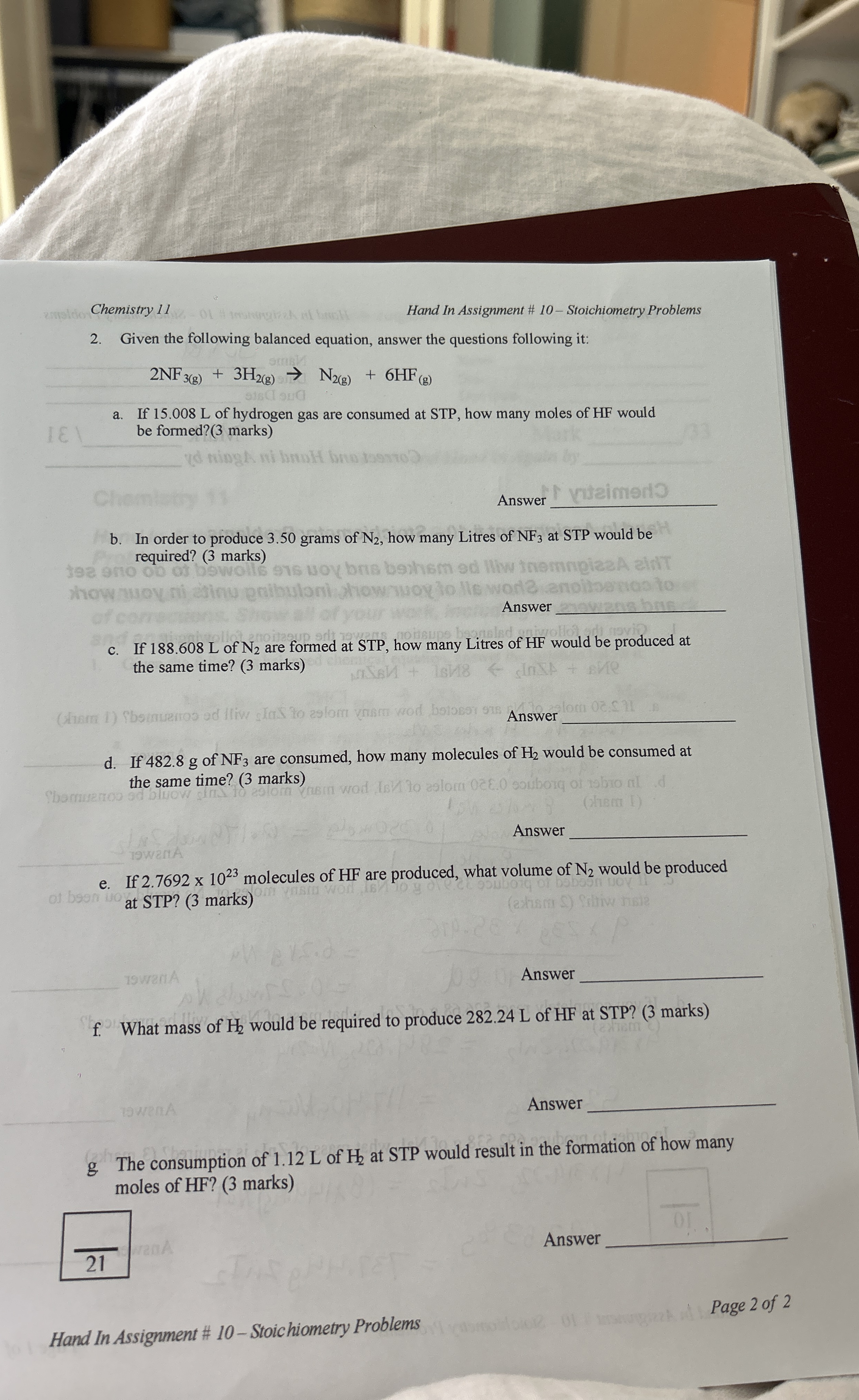 Solved Chemistry 11Hand In Assignment # 10 - ﻿Stoichiometry | Chegg.com