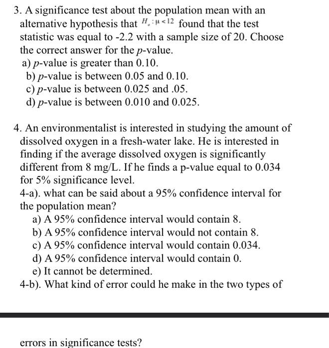 Solved 3. A significance test about the population mean with | Chegg.com