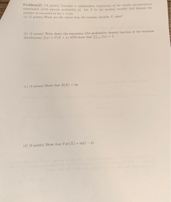 Solved Problem (2) (14 points) Consider n independent | Chegg.com