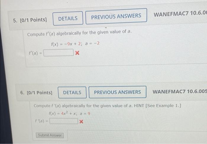 Solved Compute f′(a) algebraically for the given value of a. | Chegg.com