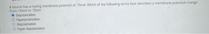Solved A neuron has a resting membrane potential of -70mV. | Chegg.com