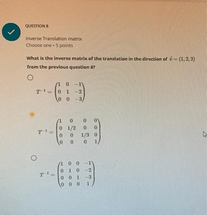 Solved Lesson-Linear Transforms QUESTION 6 Translation in 3D | Chegg.com